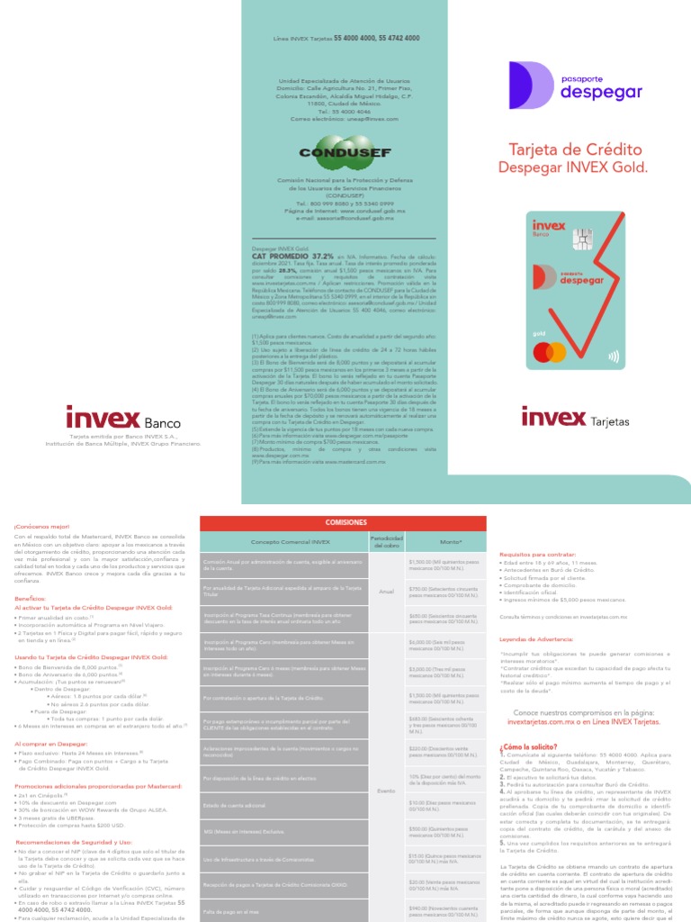 Beneficios de la Tarjeta Despegar INVEX Gold | PDF | Tarjeta de crédito ...