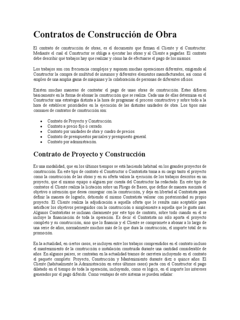 Contratos de Construcción de Obra | PDF | Presupuesto | Contratista general