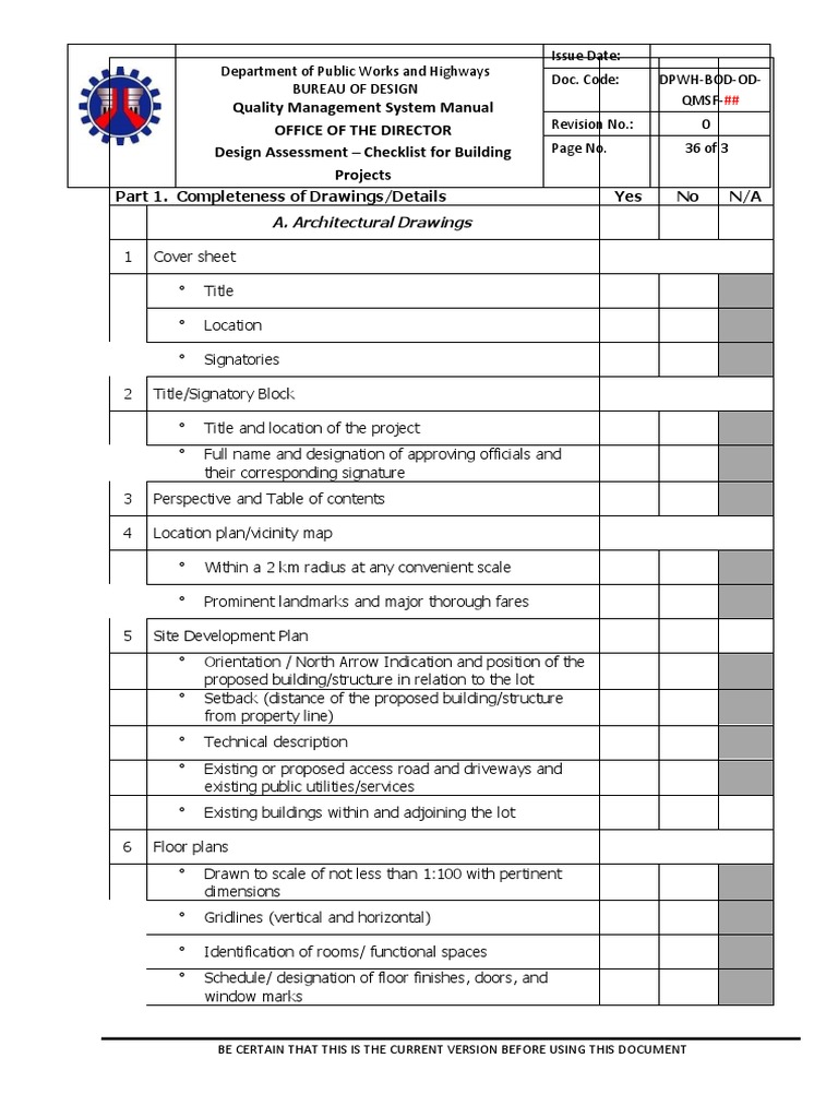 BD DED Checklist Updated 06142022 | PDF | Concrete | Elevator