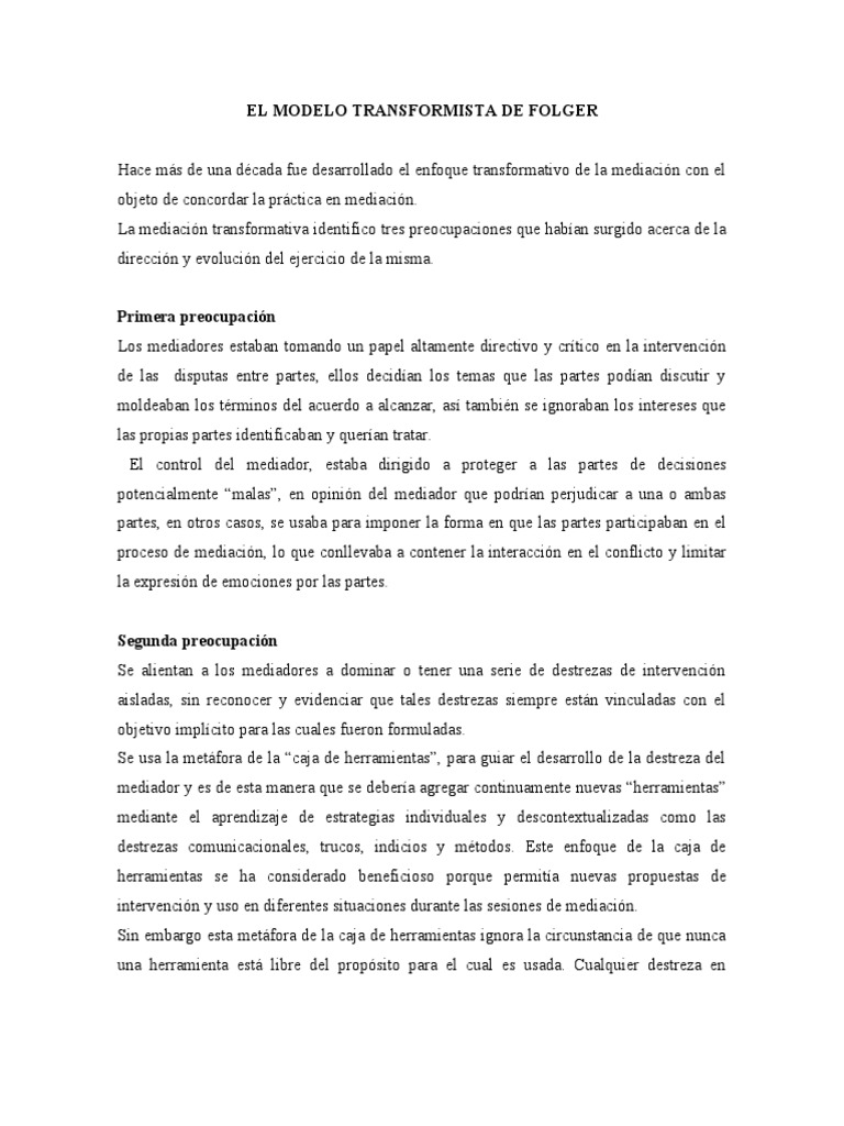 Modelo Transformativo de Folger | PDF | Mediación