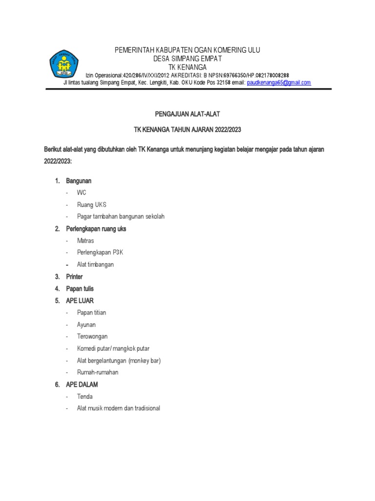 Pengajuan TK KENANGA | PDF