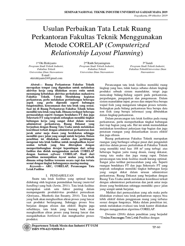Usulan Perbaikan Tata Letak Ruang Perkantoran Fakultas Teknik Menggunakan Metode CORELAP ...