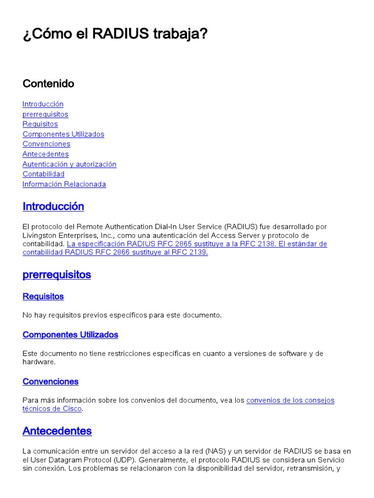 ¿Cómo El RADIUS Trabaja?: Contenido | PDF | Radio | Autenticación