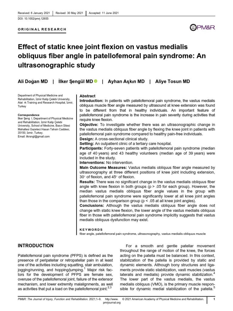 Effect of Static Knee Joint Flexion On Vastus Medialis Obliquus Fiber ...