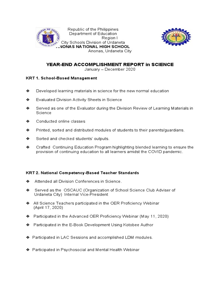 Accomplishment Report in Science | Download Free PDF | Educational ...