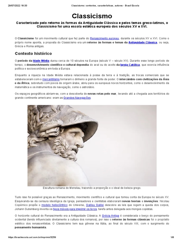 Classicismo - Contextos, Características, Autores - Brasil Escola | PDF ...