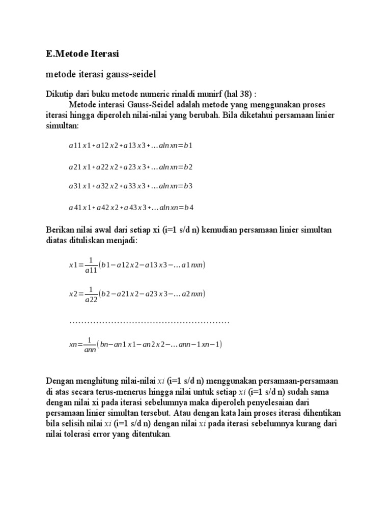 Iterasi Gauss Seidel | PDF | Metode & Bahan Ajar