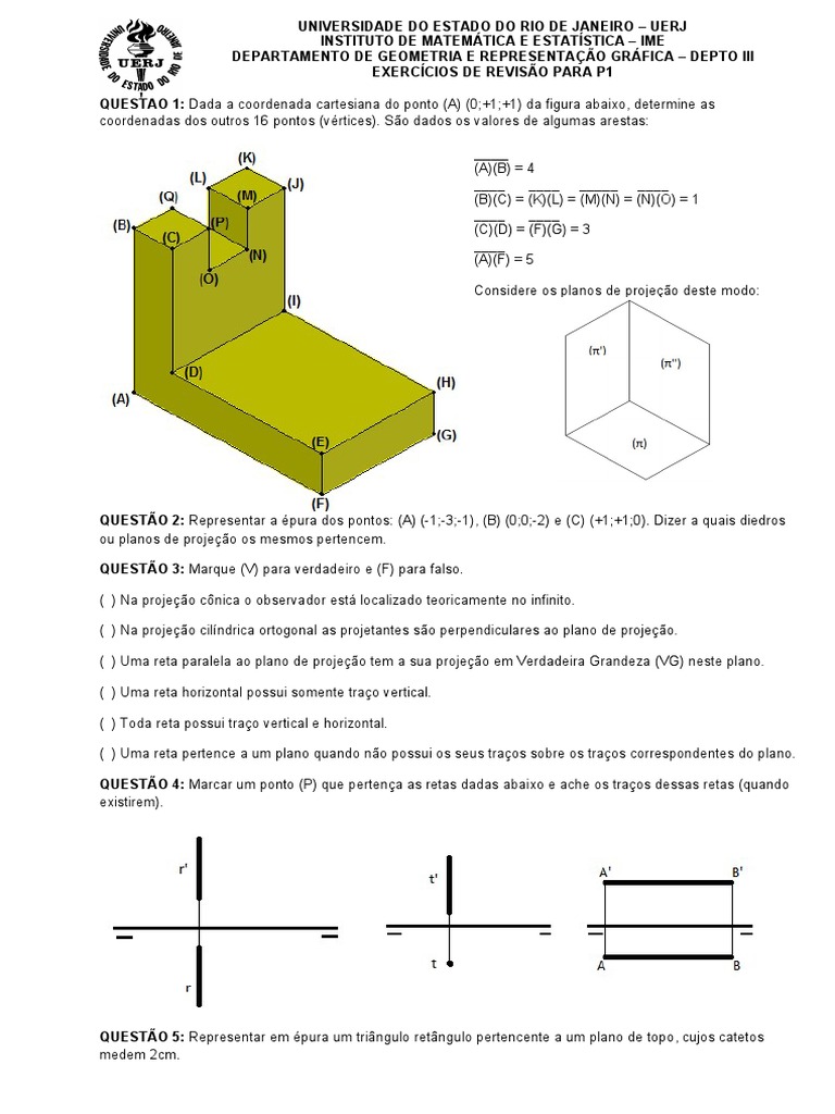 Exercícios de revisão para P1 GD | PDF | Linha (Geometria) | Triângulo