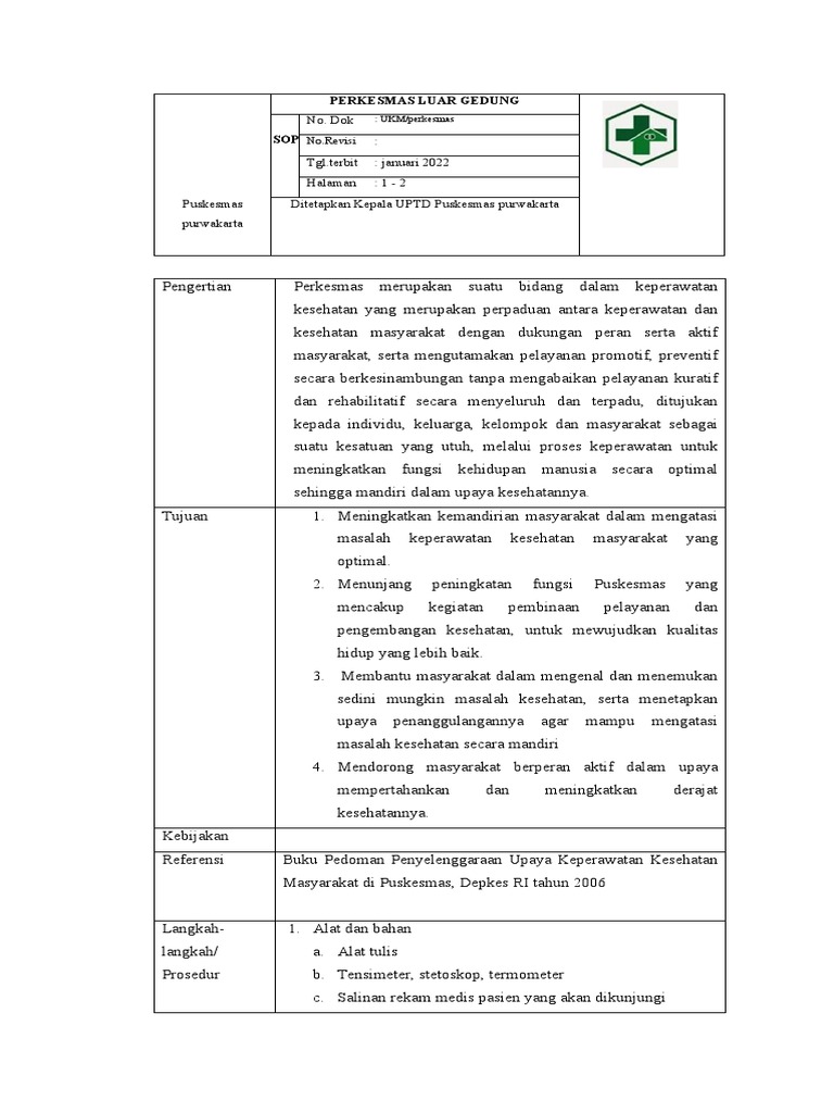 SOP Perkesmas Luar Gedung | PDF