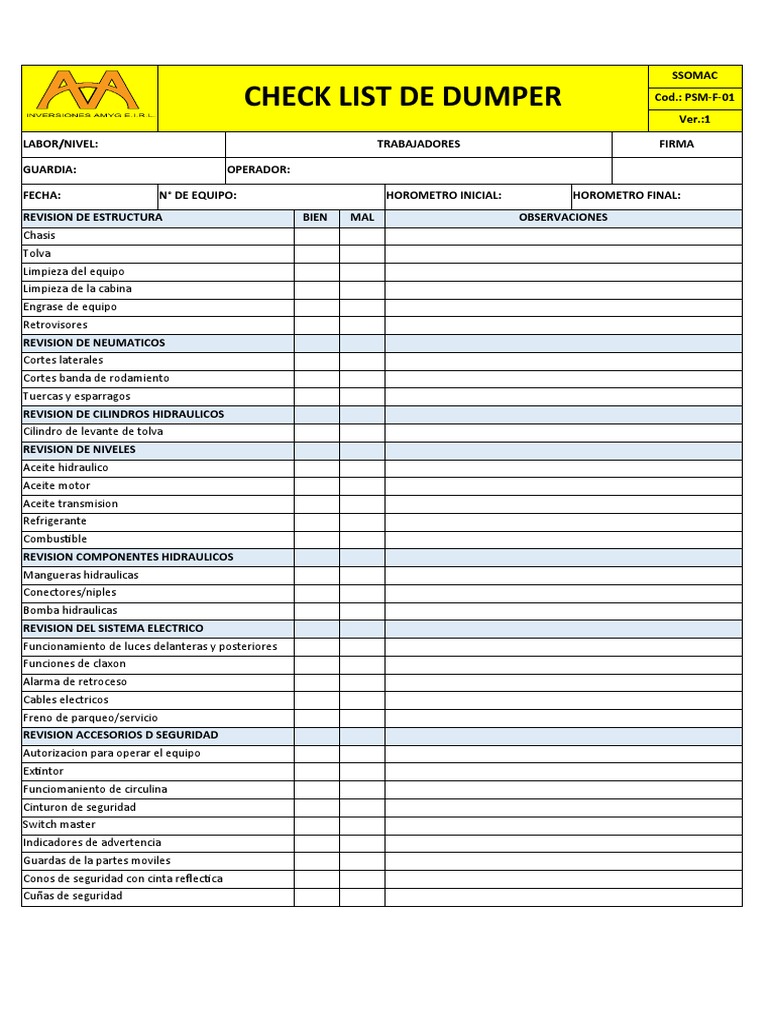 Check List de Dumper | PDF