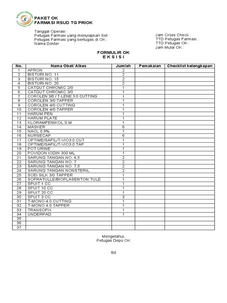 Paket Obat dan Alkes untuk OK RSUD TG Priok | PDF