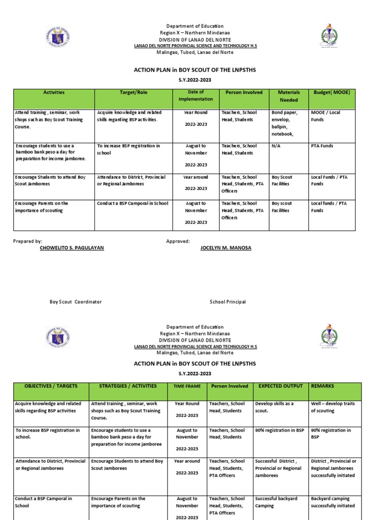 Action Plan in Boy Scout | PDF | Teachers | Boy Scouts Of America