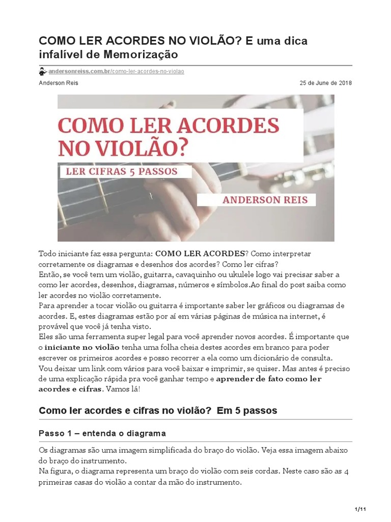 COMO LER ACORDES NO VIOLÃO E Uma Dica Infalível de Memorização | PDF ...
