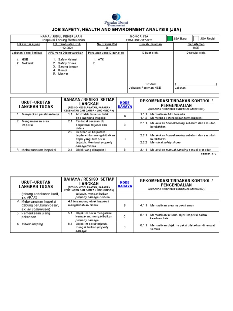 FRM-HSE-017-002 Pemeriksaan Tabung Bertekanan | PDF FRM-HSE-017-002 Pemeriksaan Tabung Bertekanan | PDF