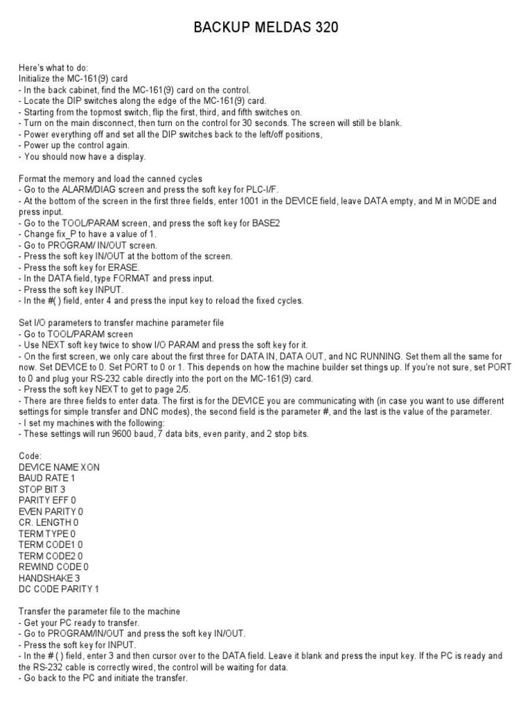 Backup Meldas 320 | PDF | Input/Output | Parameter (Computer Programming)