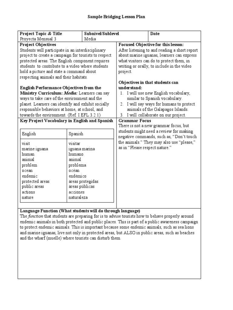 Bridging Lesson Plan: Protecting Endemic Animals | PDF | Vocabulary ...
