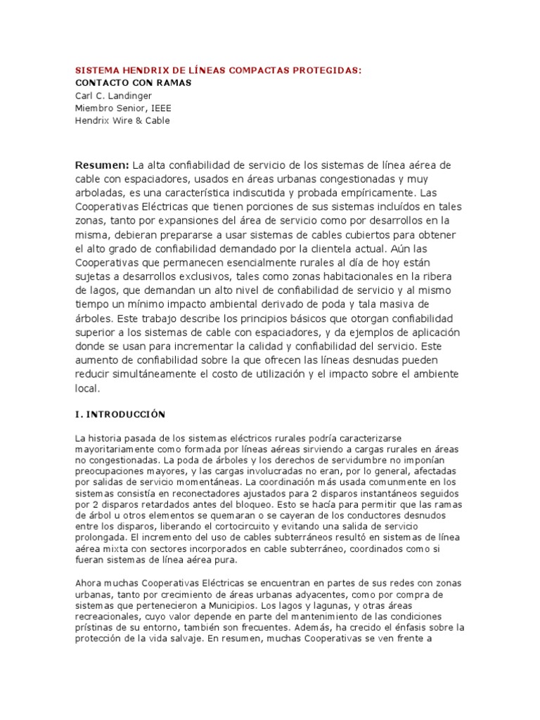 Sistema Hendrix de Líneas Compactas Protegidas | PDF | Corriente eléctrica | Transmisión de ...