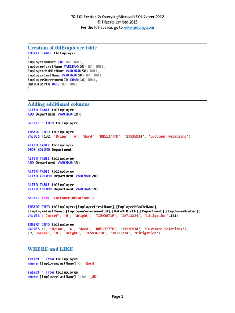 Creation of Tblemployee Table | PDF | Microsoft Sql Server | Application Software