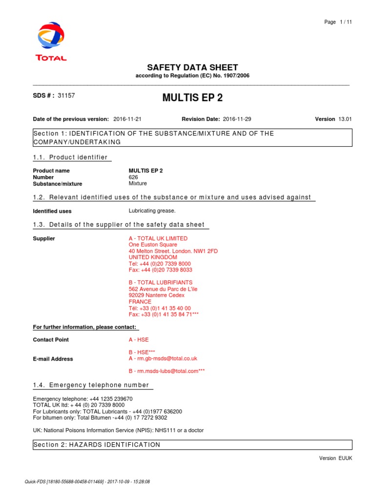 Multis Ep 2: Safety Data Sheet | PDF | Toxicity | Personal Protective Equipment