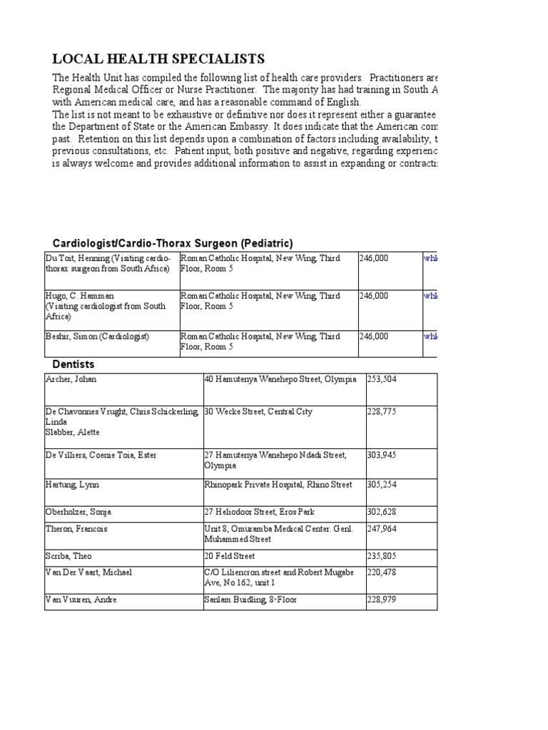 Doctors - List Namibia | PDF | Health Care | Medicine