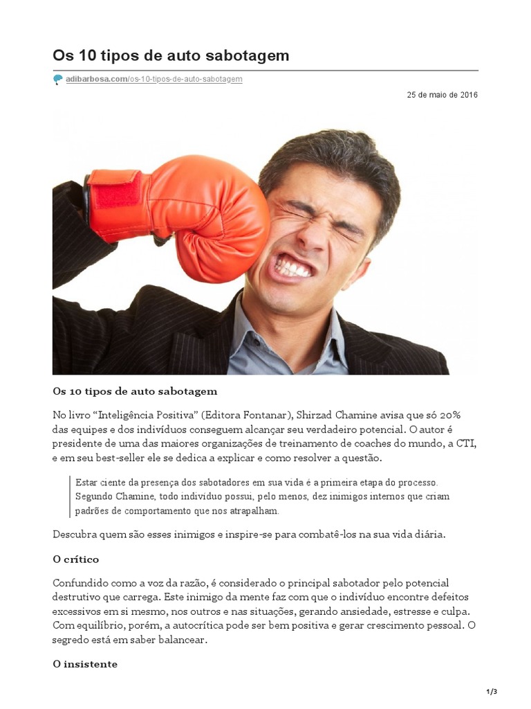 Os 10 Tipos de Auto Sabotagem | PDF | Emoções | Mente