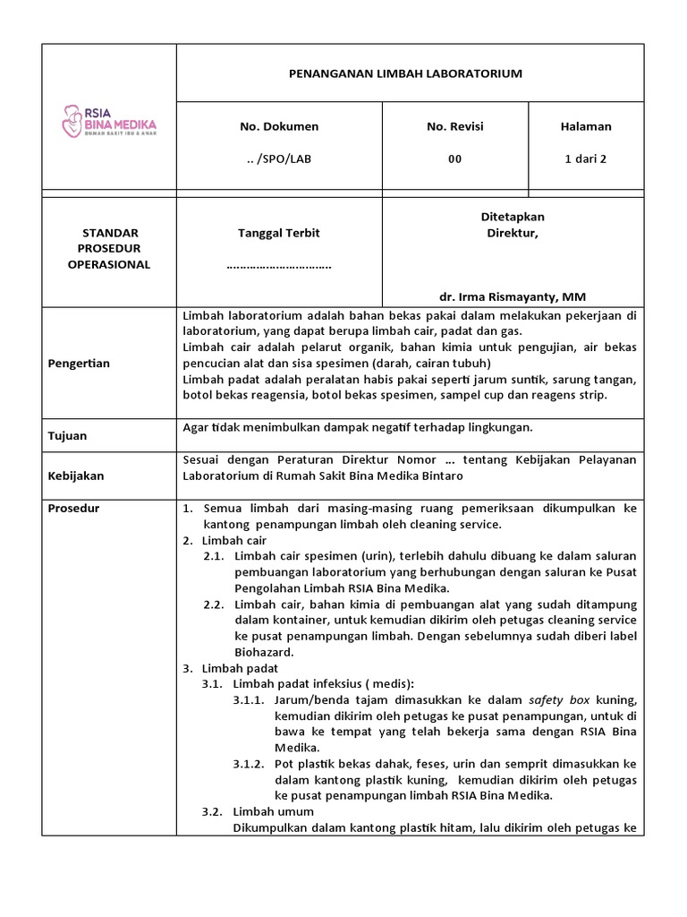 032 Spo Penanganan Limbah Laboratorium | PDF | Sains & Matematika | Teknologi & Rekayasa