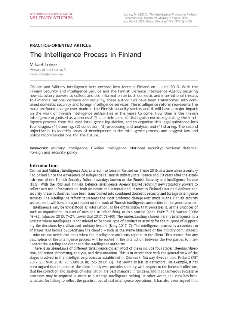The Intelligence Process in Finland: Mikael Lohse | PDF | Military Intelligence | Surveillance