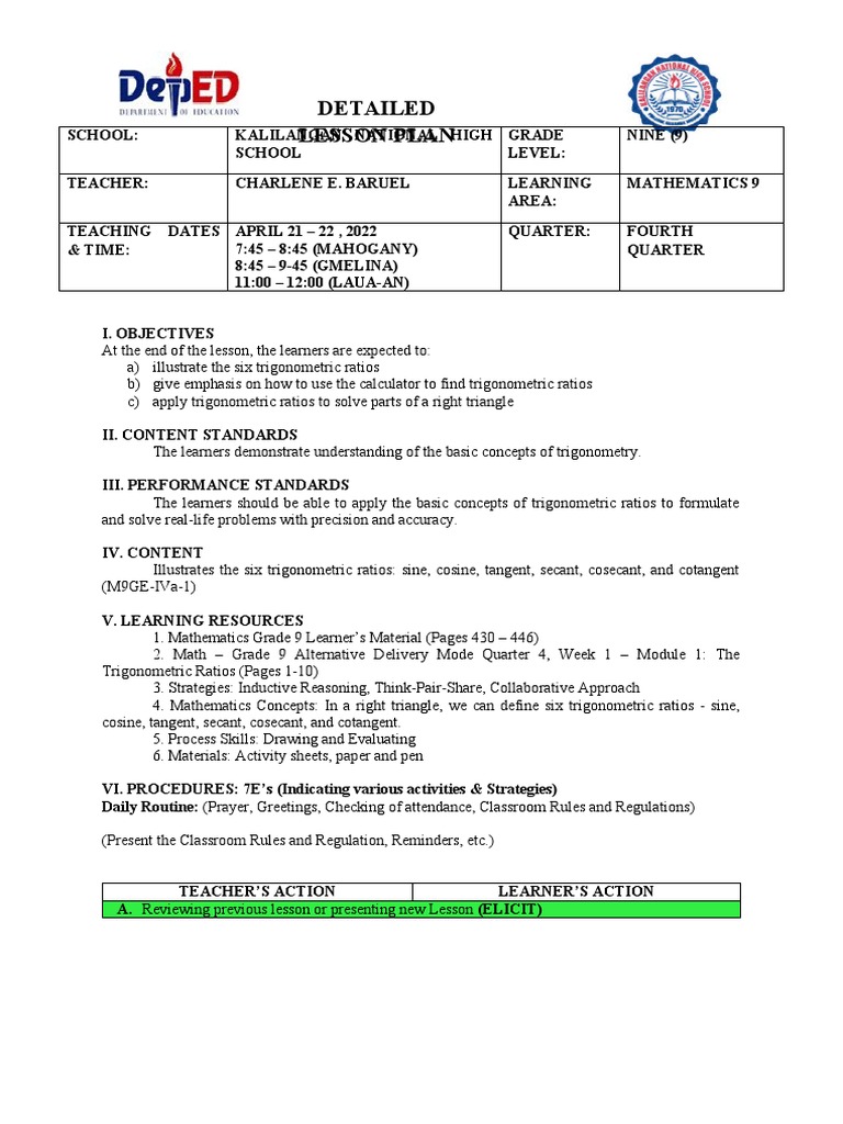 Math 9 4th Q (Module 1) | PDF | Trigonometric Functions | Triangle