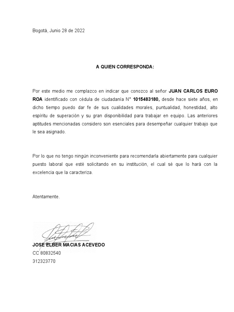 2 5 Modelo de Carta de Referencia Personal 39 | PDF