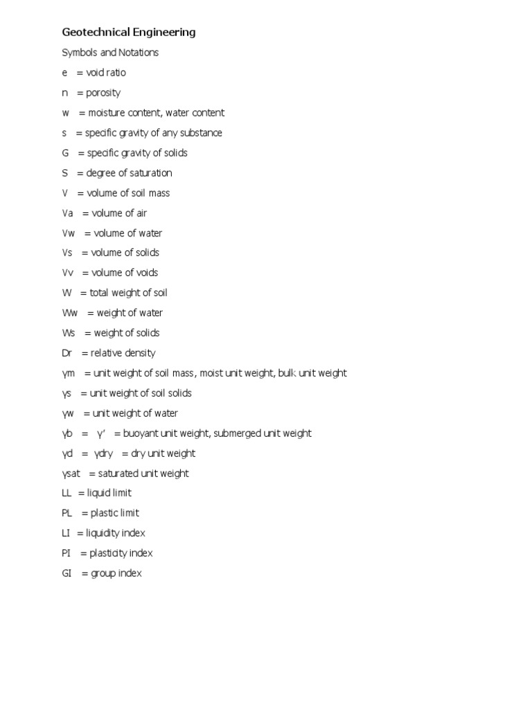Geotechnical Engineering Formulas | PDF | Density | Physical Sciences
