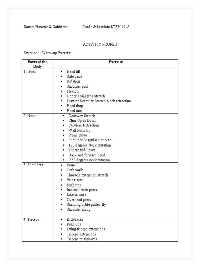 Parts of The Body Exercise | PDF | Swimming | Anatomical Terms Of Motion