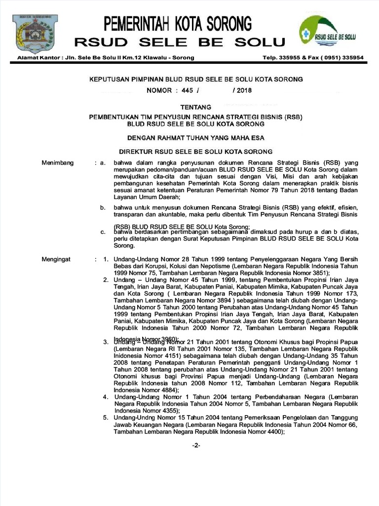 PDF SK Direktur Tentang Penunjukanpenggangkatan Tim Pembuat RSB Rsud Sele Be S DL | PDF