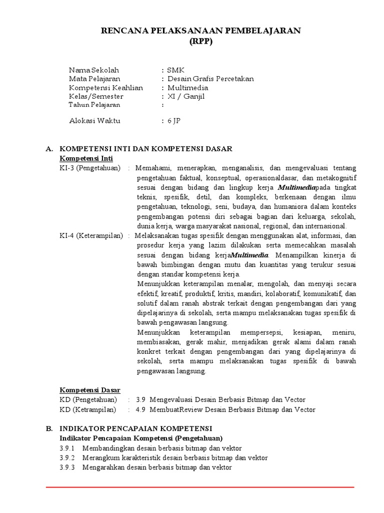 RPP Desain Grafis Percetakan | PDF