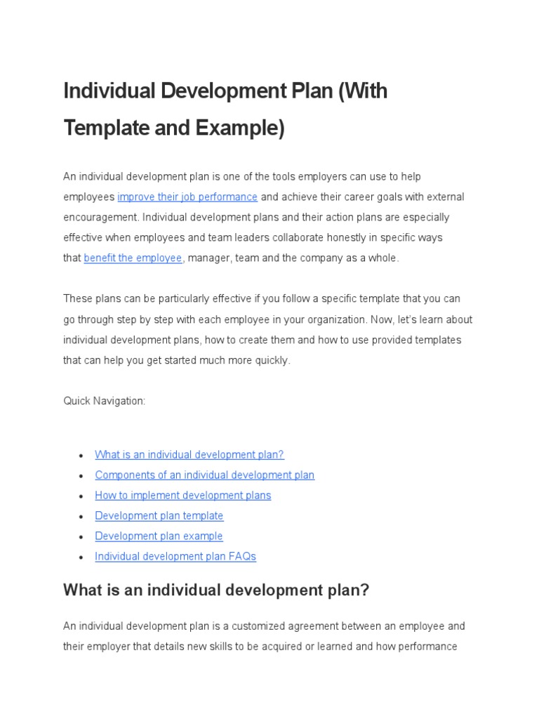 Individual Development Plan | PDF | Goal | Employment