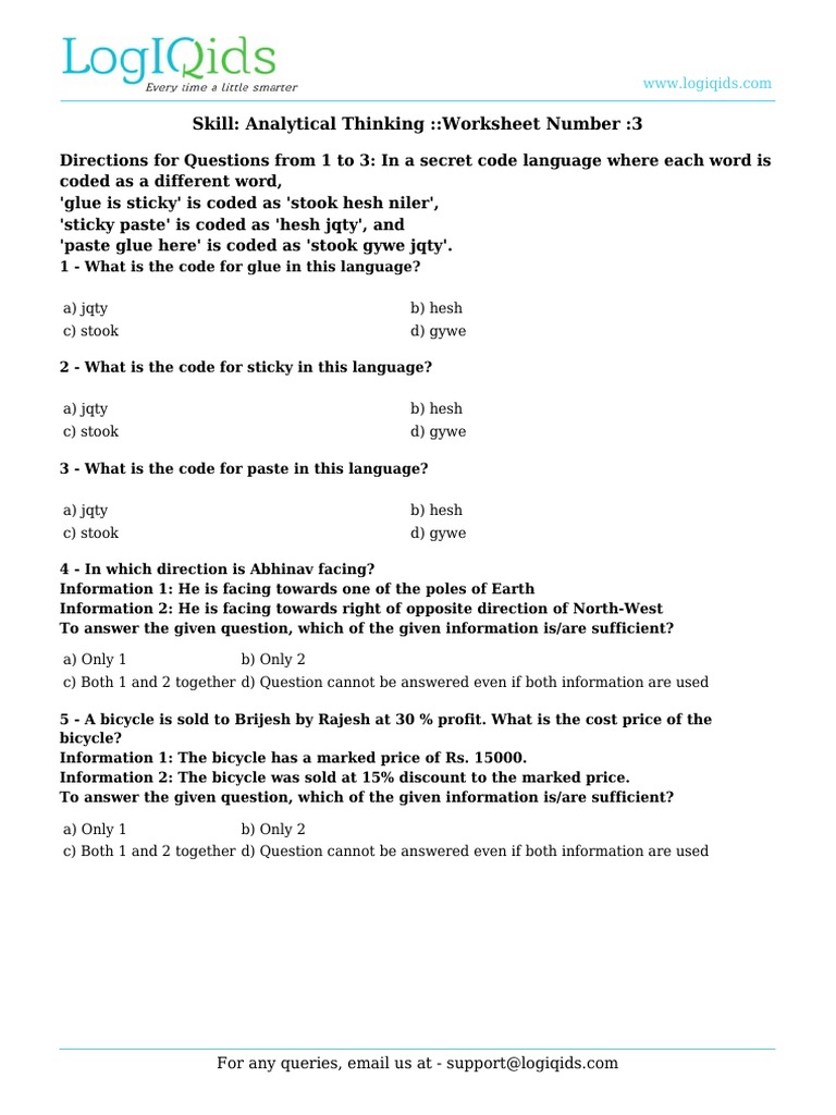 Skill: Analytical Thinking::Worksheet Number:3 | PDF