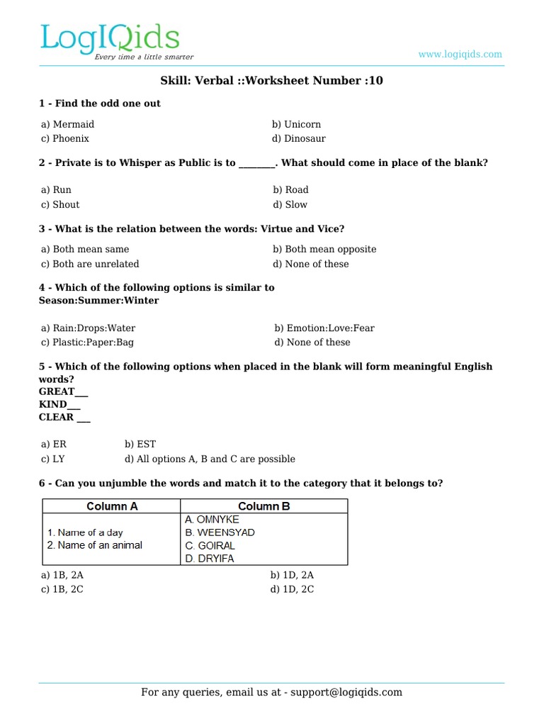 Logiquids Worksheet 3 | PDF | Grammar | Cognition