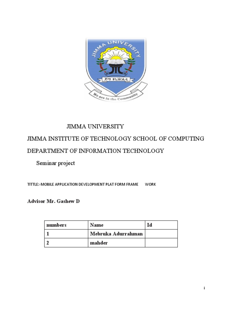 Jimma University Jimma Institute of Technology School of Computing Department of Information ...