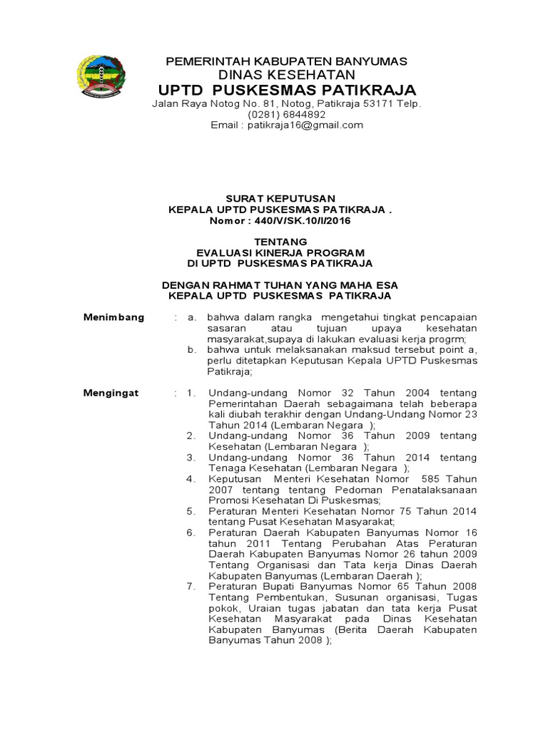 SK Evaluasi Kinerja Program | PDF | Pengembangan Diri