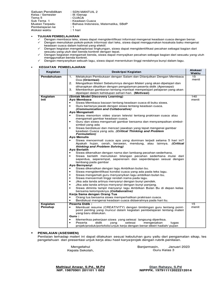 RPP Kelas 3C (Semester 2 Tahun 2023) - (Dian Rahayu) | PDF
