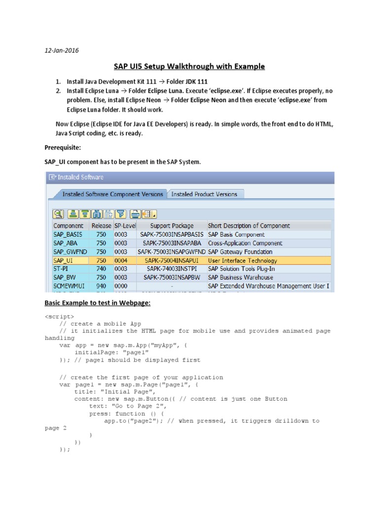 SAP UI5 Setup Walkthrough With Example | PDF | Eclipse (Software) | World Wide Web