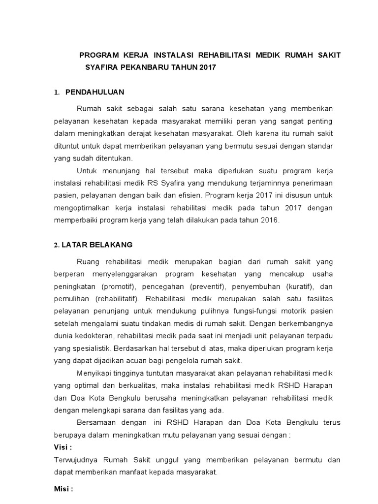Program Kerja Instalasi Rehab RS Syafira | PDF