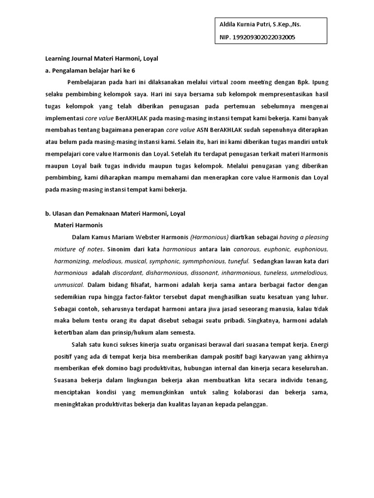 Tugas 9 Mei Learning Journal Harmonis Dan Loyal | PDF | Sains & Matematika