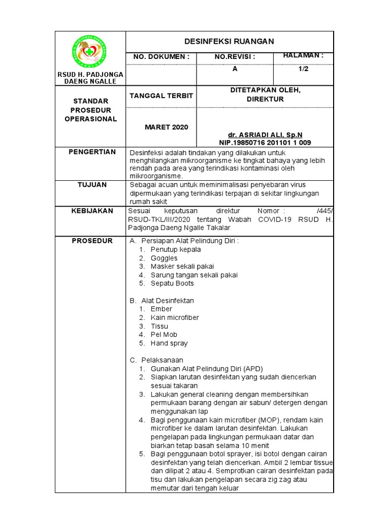 Sop Desinfeksi Ruangan | PDF