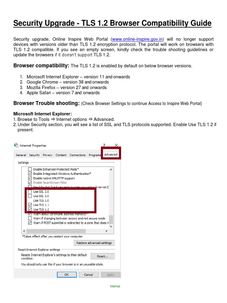 Security Upgrade - TLS 1.2 Browser Compatibility Guide | PDF ...