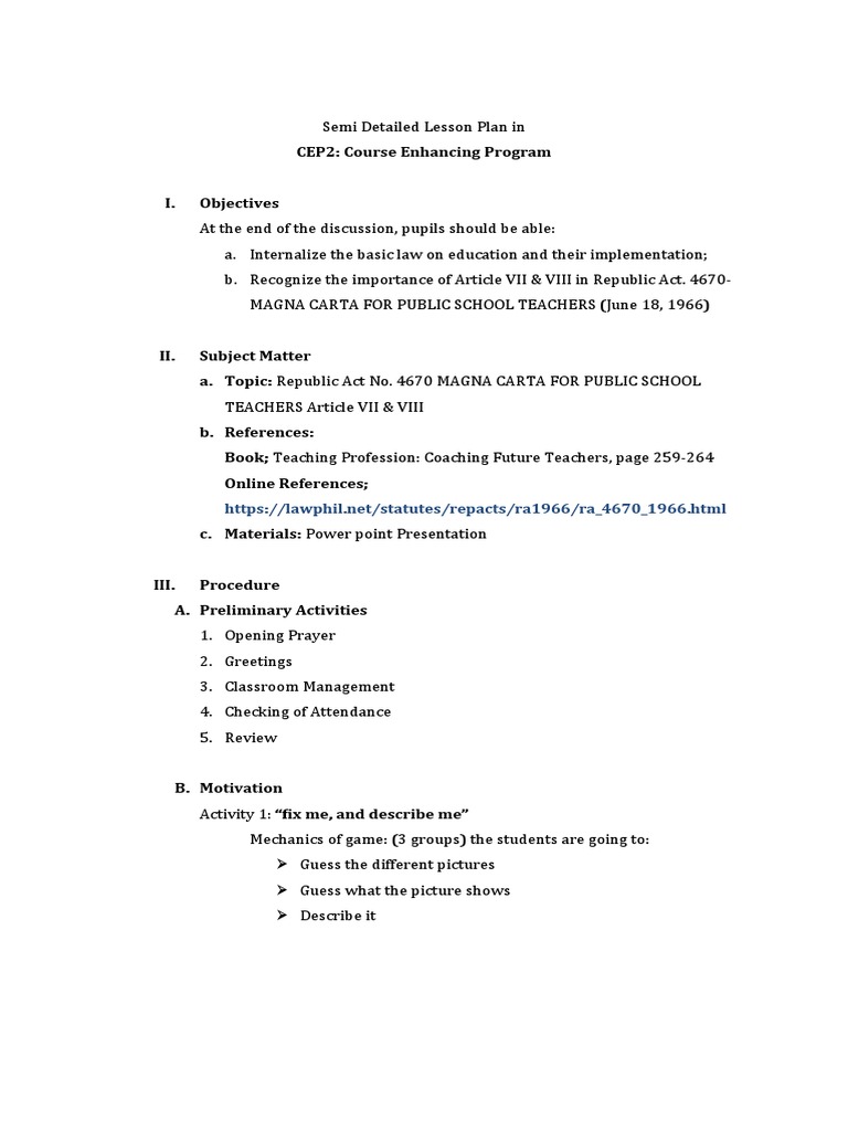 Lesson Plan For Sir Justin | PDF | Teachers | Lesson Plan