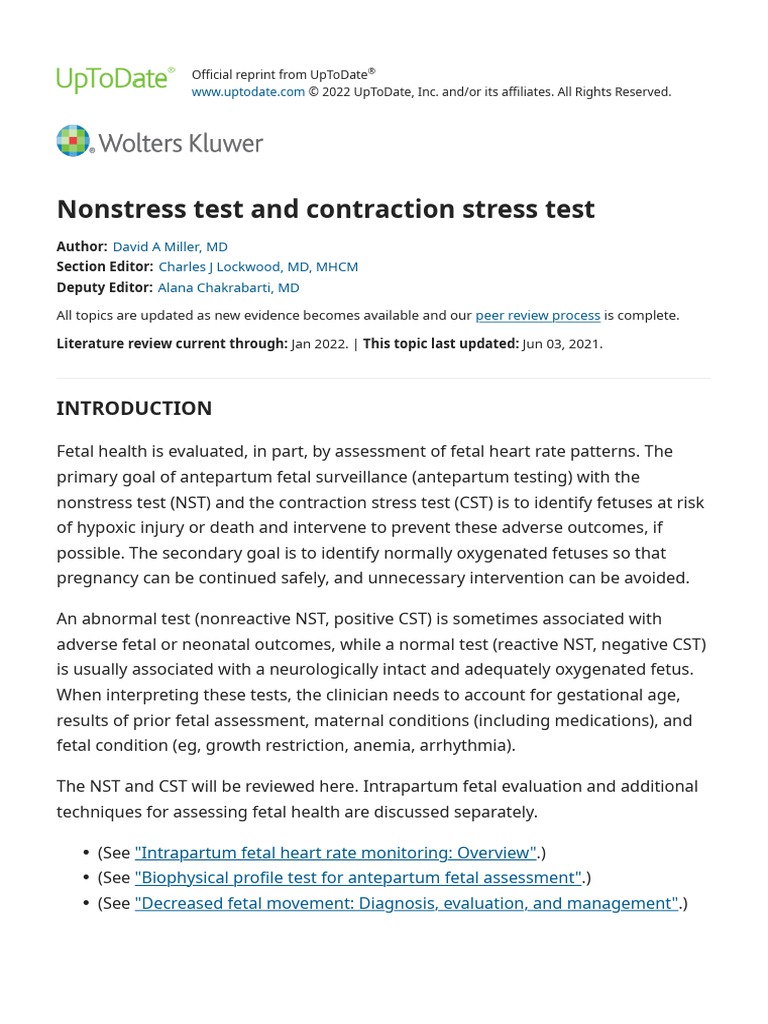 Nonstress Test and Contraction Stress Test - UpToDate | PDF ...