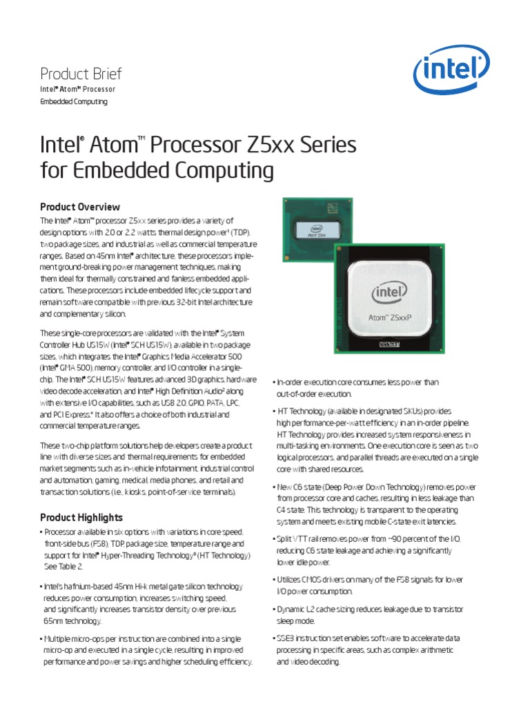 Intel Atom Processor Z5xx Series For Embedded Computing: Product Brief | PDF | Embedded System ...