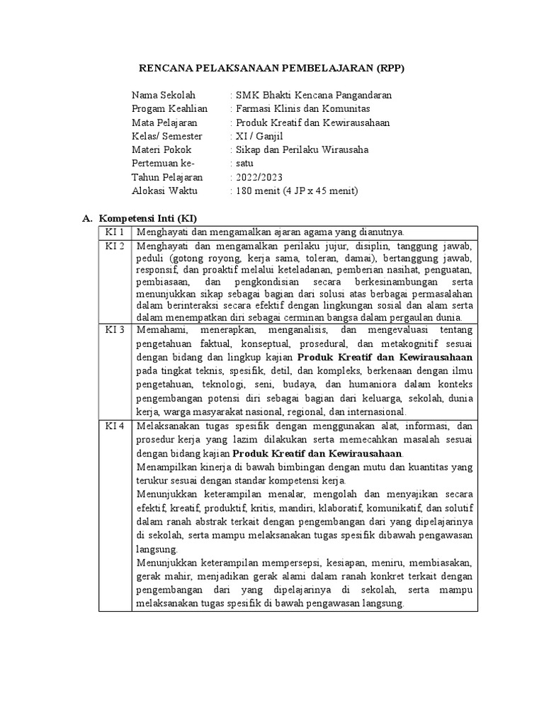 RPP PKK Kelas Xi | PDF | Karier & Perkembangan