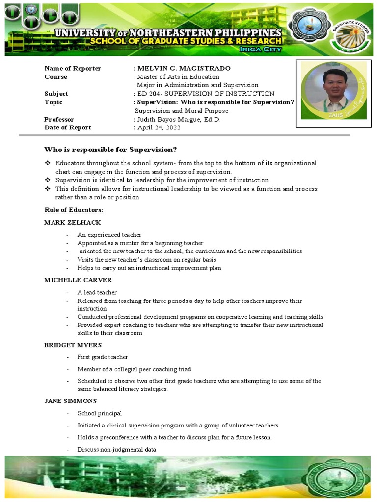 Who Is Responsible For Supervision?: Mark Zelhack | PDF | Teachers ...