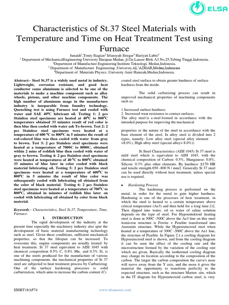 Characteristics of St.37 Steel Materials With Temperature and Time On ...